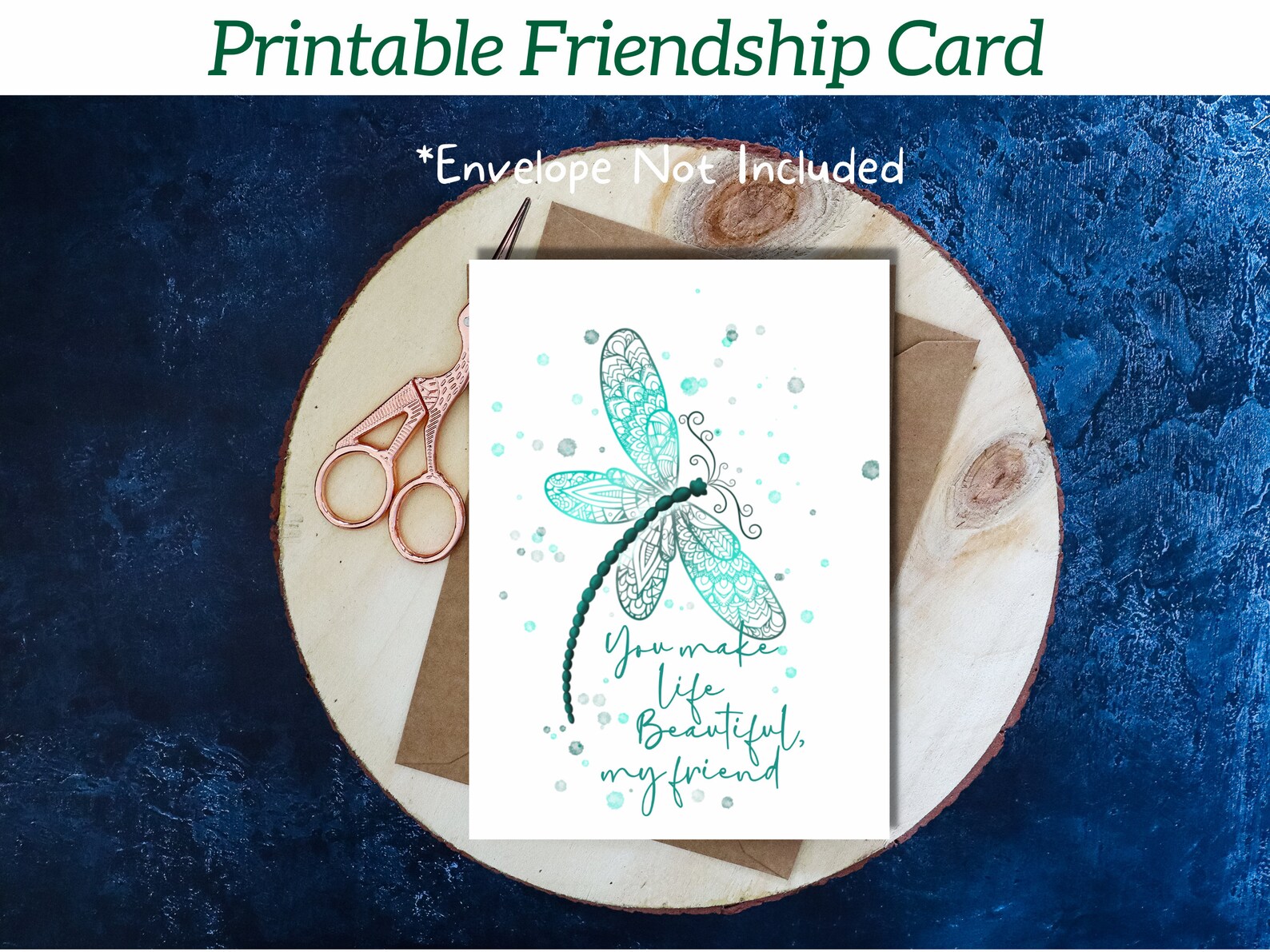 Dragonfly Friendship Card Printable, Blue and White Card, Best Friend ...