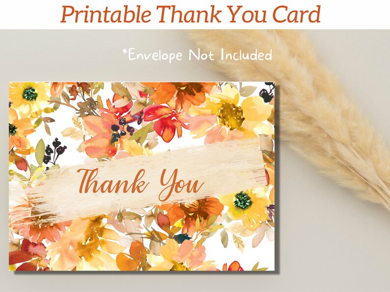 Printable Floral Thank You Card Note Cards Autumn Floral - Etsy