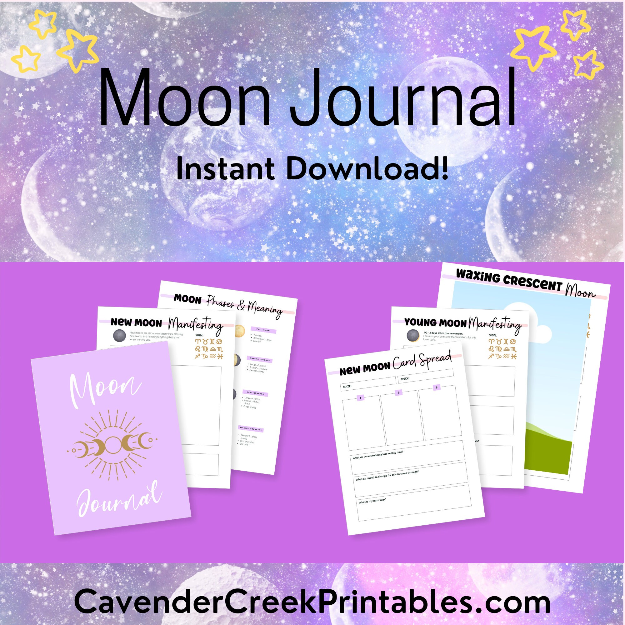 Printable Moon Journal, Moon Phase Tracker, Tarot Journal, Law of ...