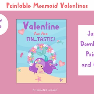 Printable Mermaid Valentine's Day Cards for Kids, Instant Download, DIY ...