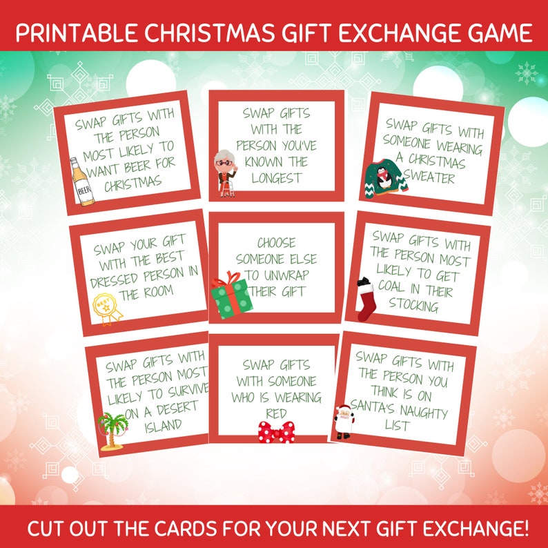 Printable Christmas Gift Exchange Game, White Elephant Gift, Xmas ...
