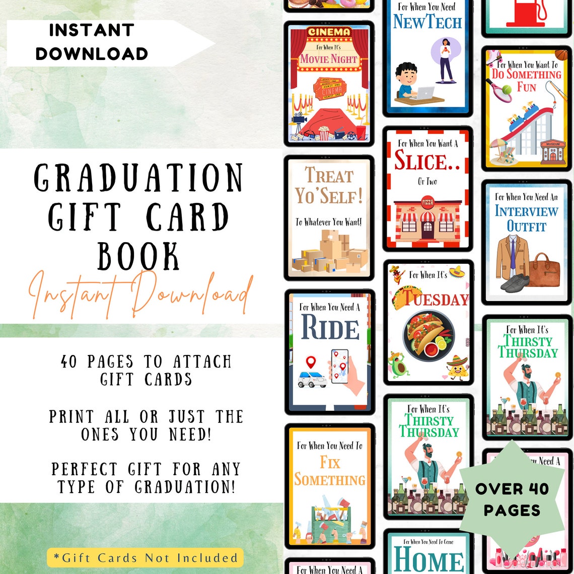 Printable Graduation Gift Card Book, High School Graduation, College ...
