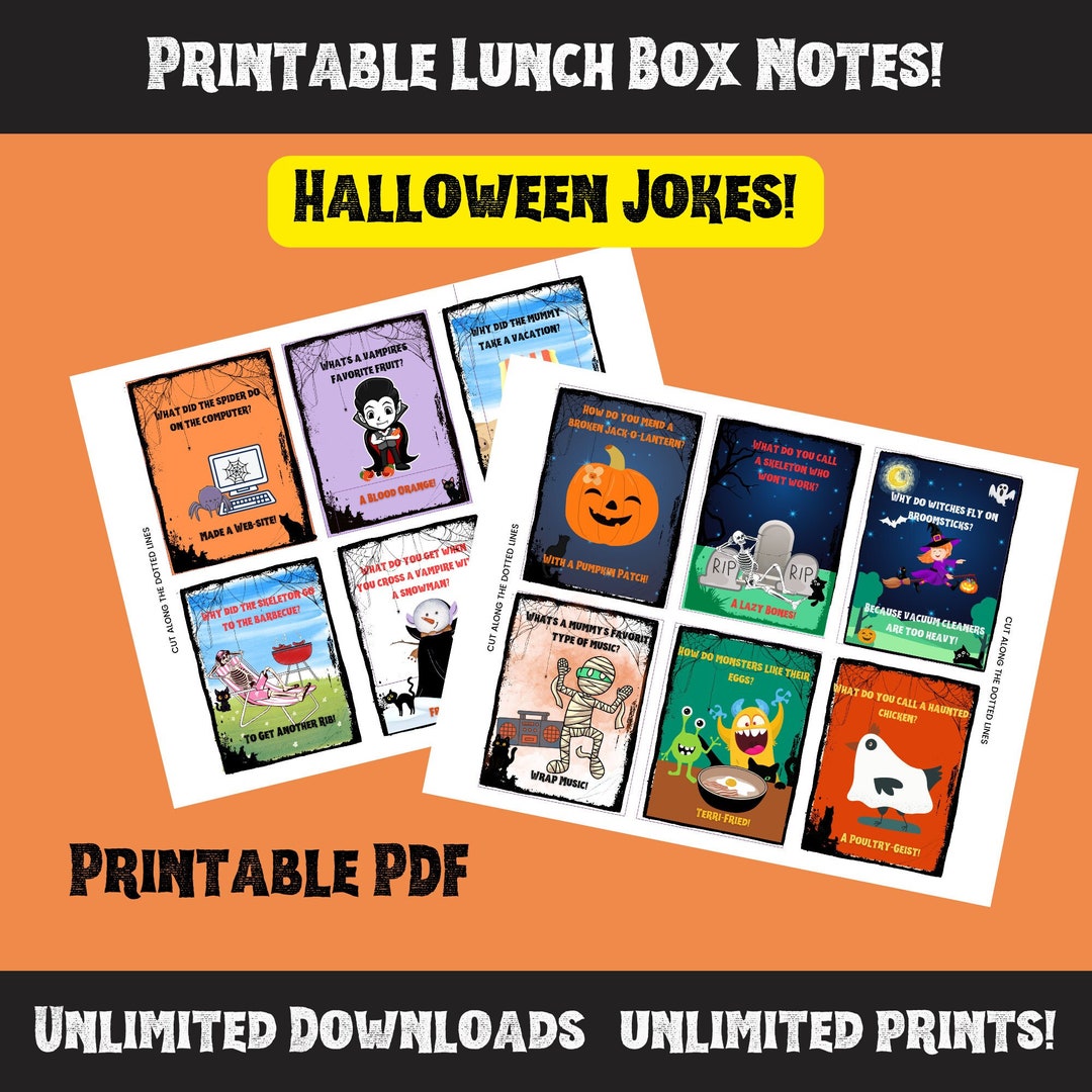 Printable Lunchbox Notes With Halloween Jokes for Kids - Etsy UK