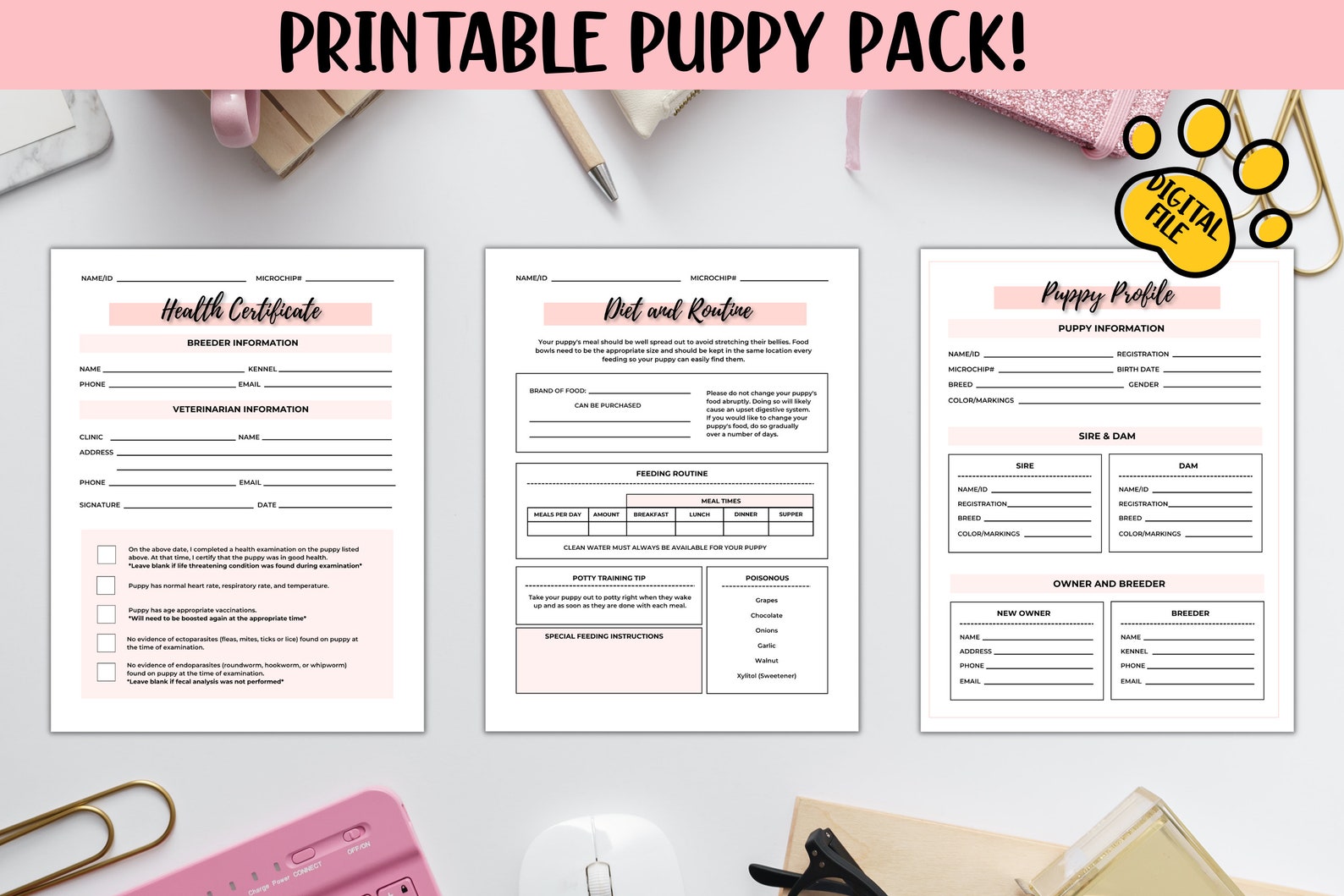 Printable Pet Planner Bundle, Pet Care Sheets, Pet Sitter Notes, New ...