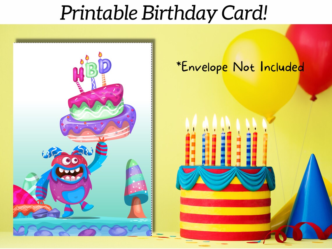 Printable Monster Birthday Card, Kids Birthday Card, Funny Birthday ...