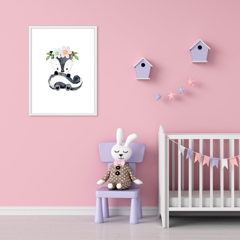Baby Skunk Printable Nursery Wall Art, Forest Animal Print, Playroom ...