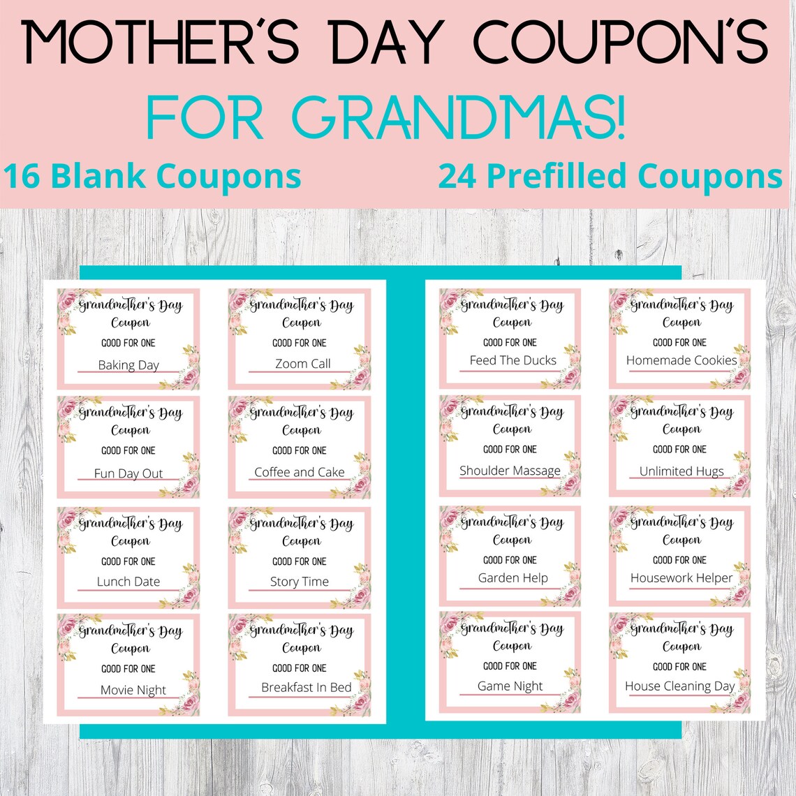 Mothers Day Coupons for Grandma, Printable Coupons, Grandparent Gift ...