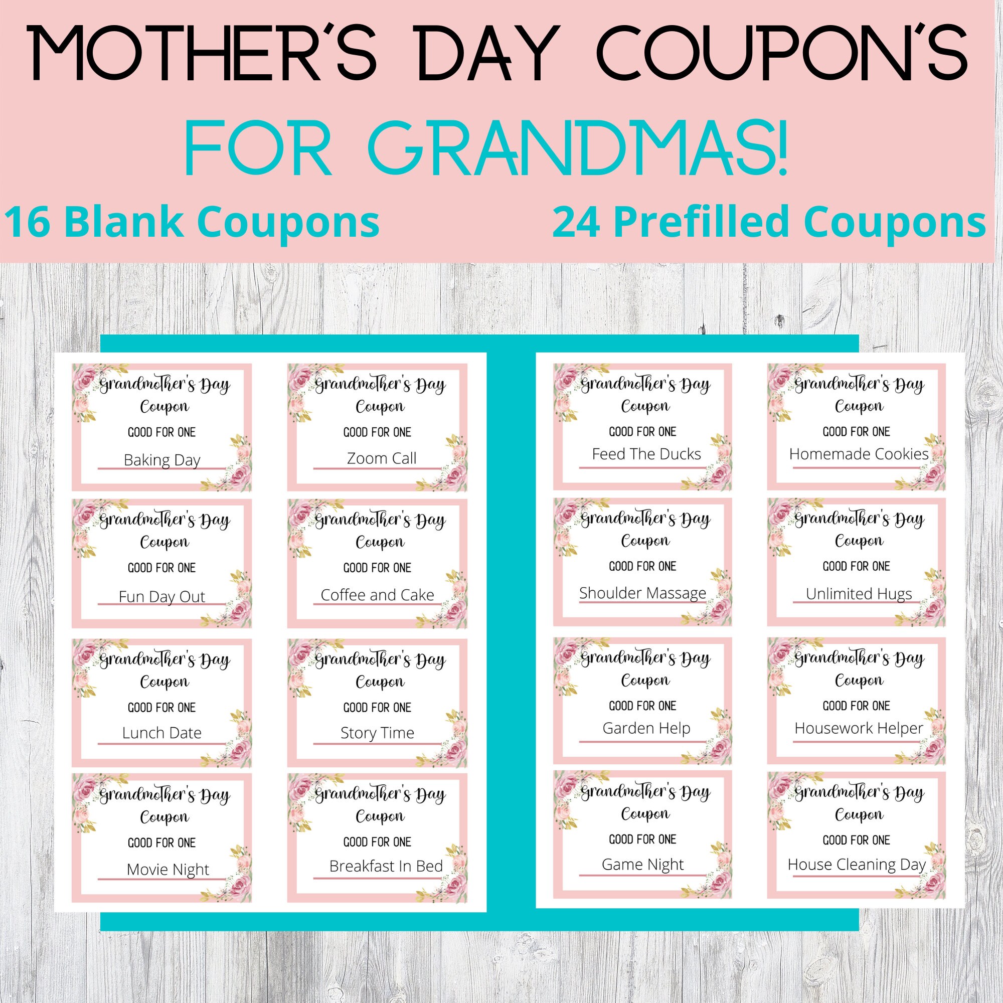 Mothers Day Coupons for Grandma, Printable Coupons, Grandparent Gift ...