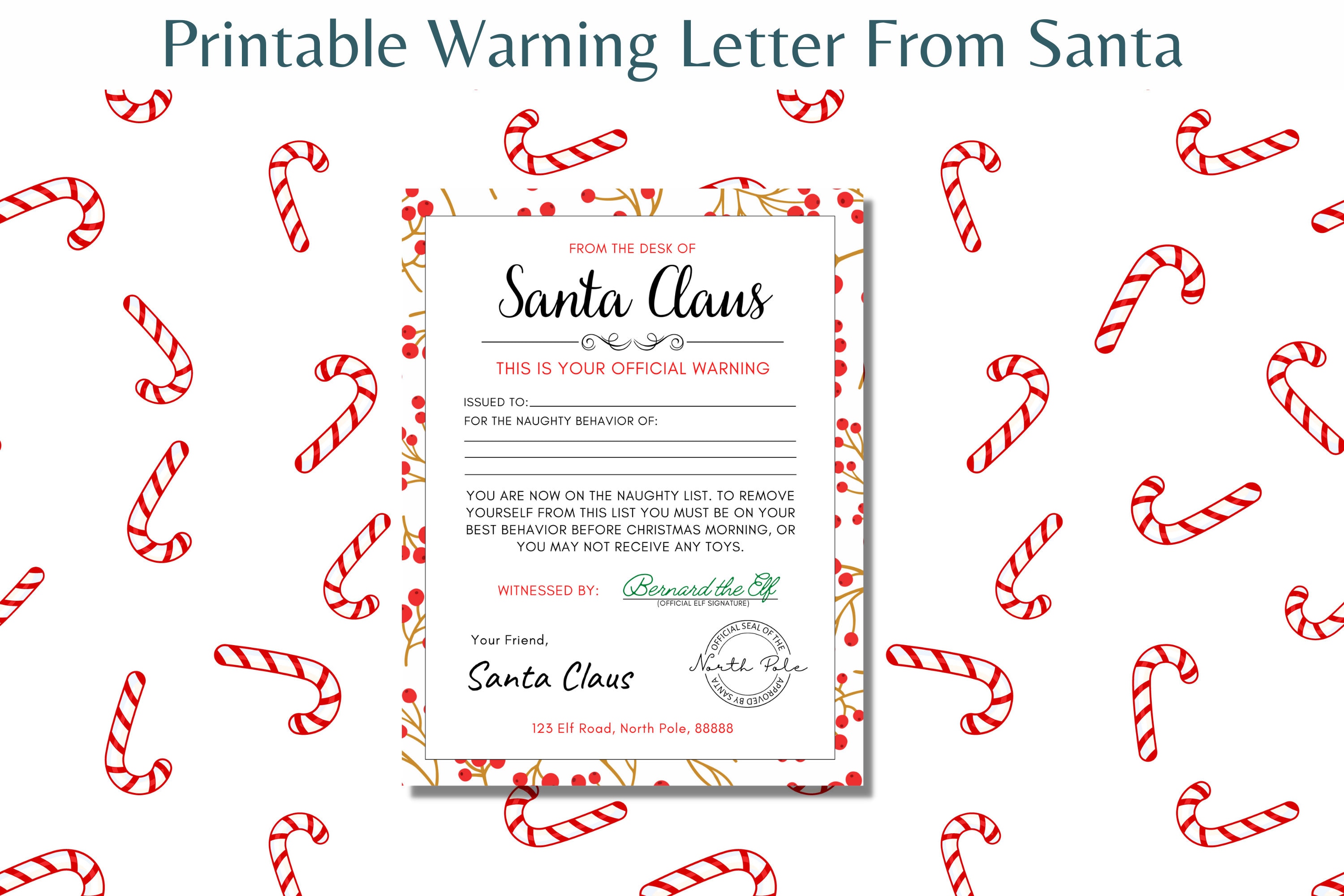 Printable Letter From Santa Claus Warning Letter Naughty - Etsy