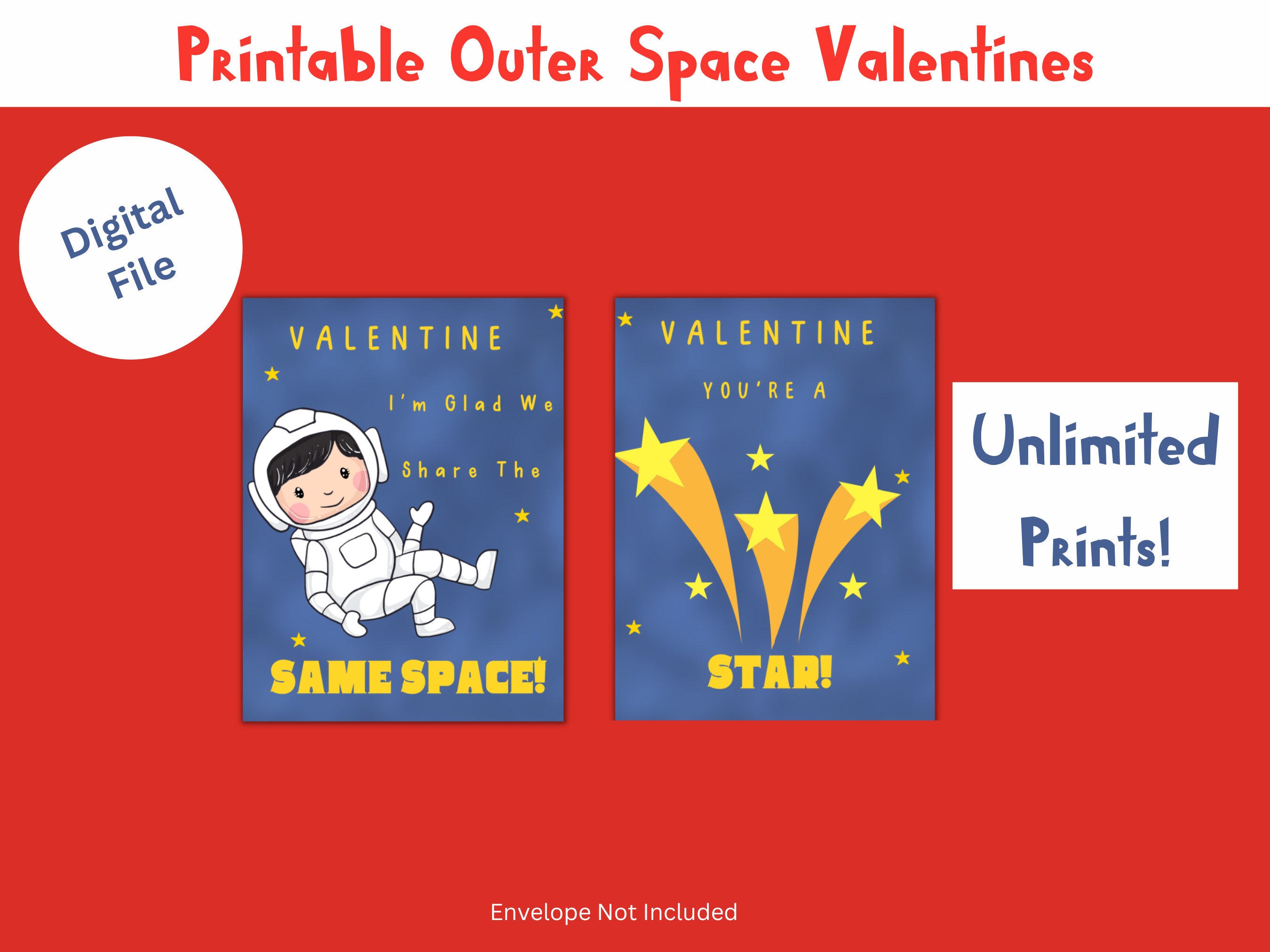 Outer Space Valentine Cards for Kids, Printable Valentines, Gift for ...