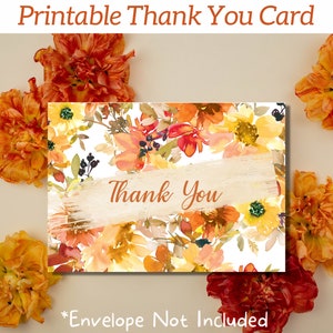 Printable Floral Thank You Card Note Cards Autumn Floral - Etsy