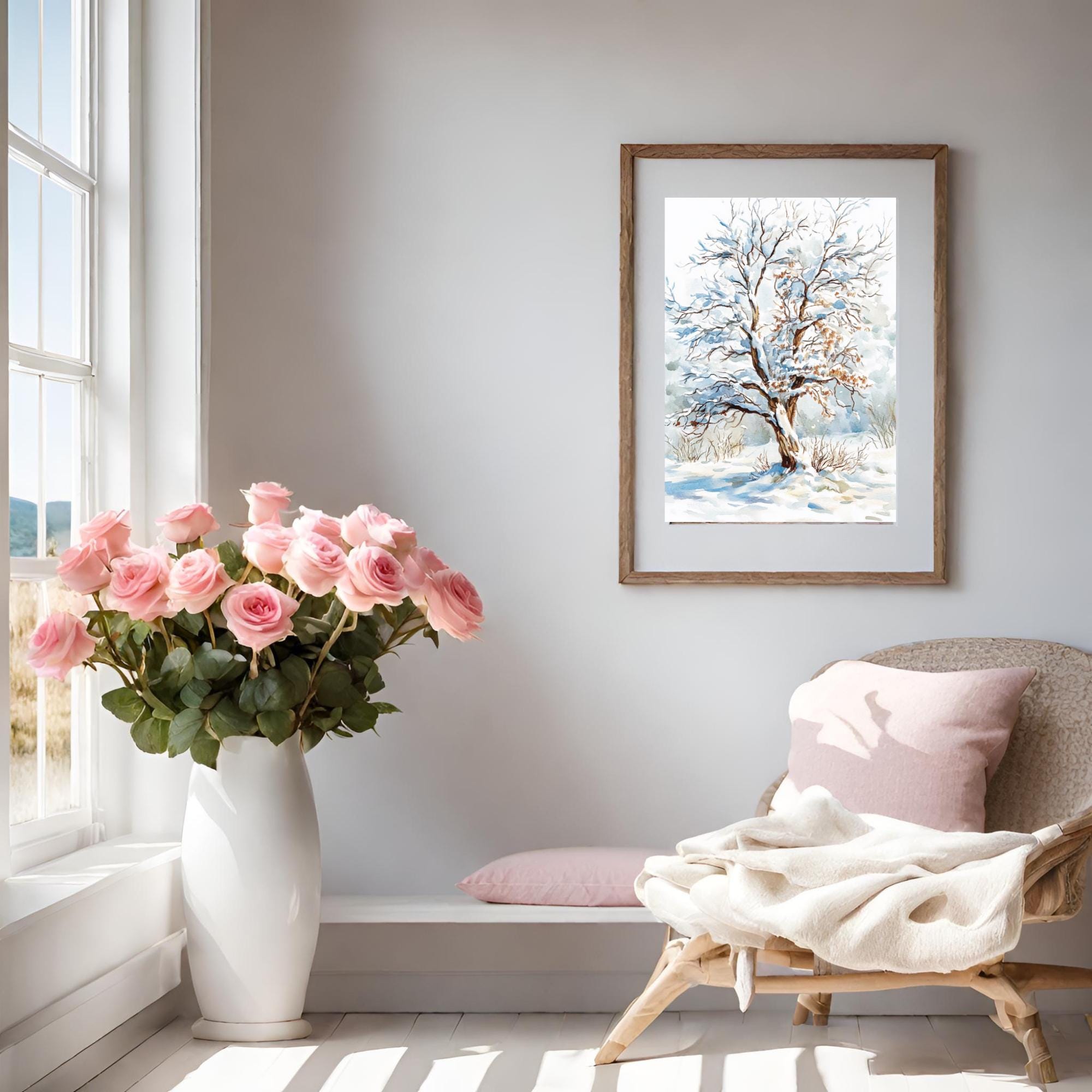 Printable Wall Art, Serene Winter Scene, Snow Covered Tree, Winter ...