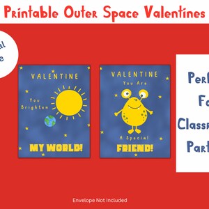 Outer Space Valentine Cards for Kids, Printable Valentines, Gift for ...