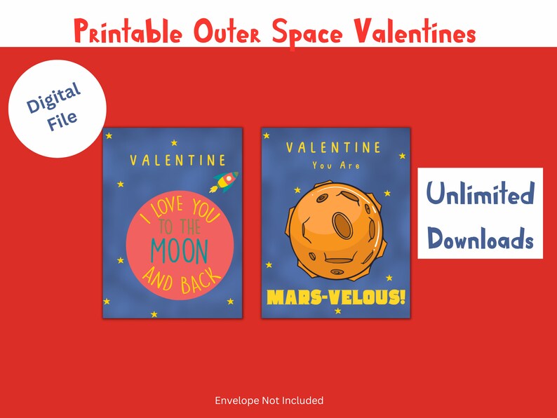 Outer Space Valentine Cards for Kids, Printable Valentines, Gift for ...