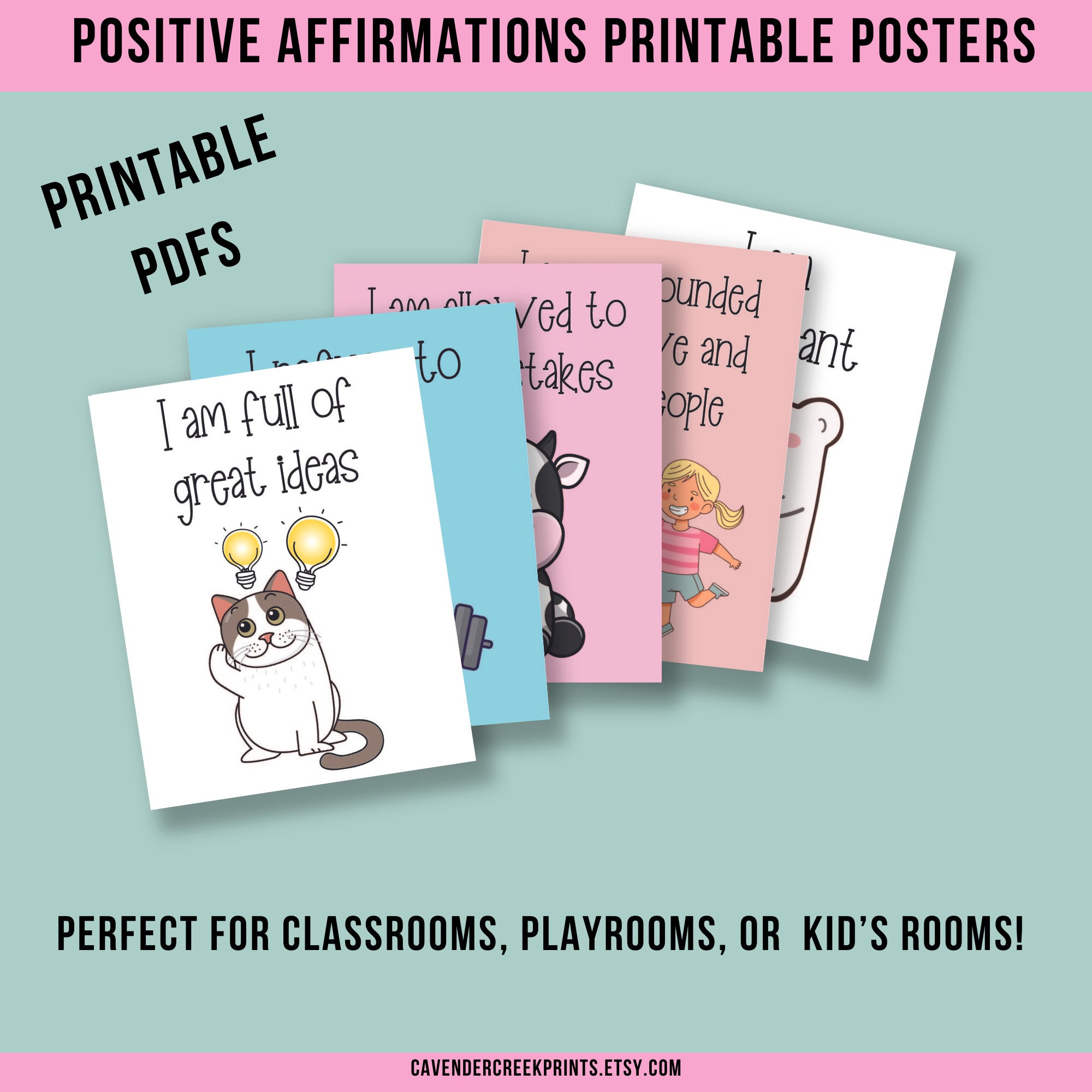 Printable Positive Affirmations Wall Art Bundle Colorful Kids Room and ...