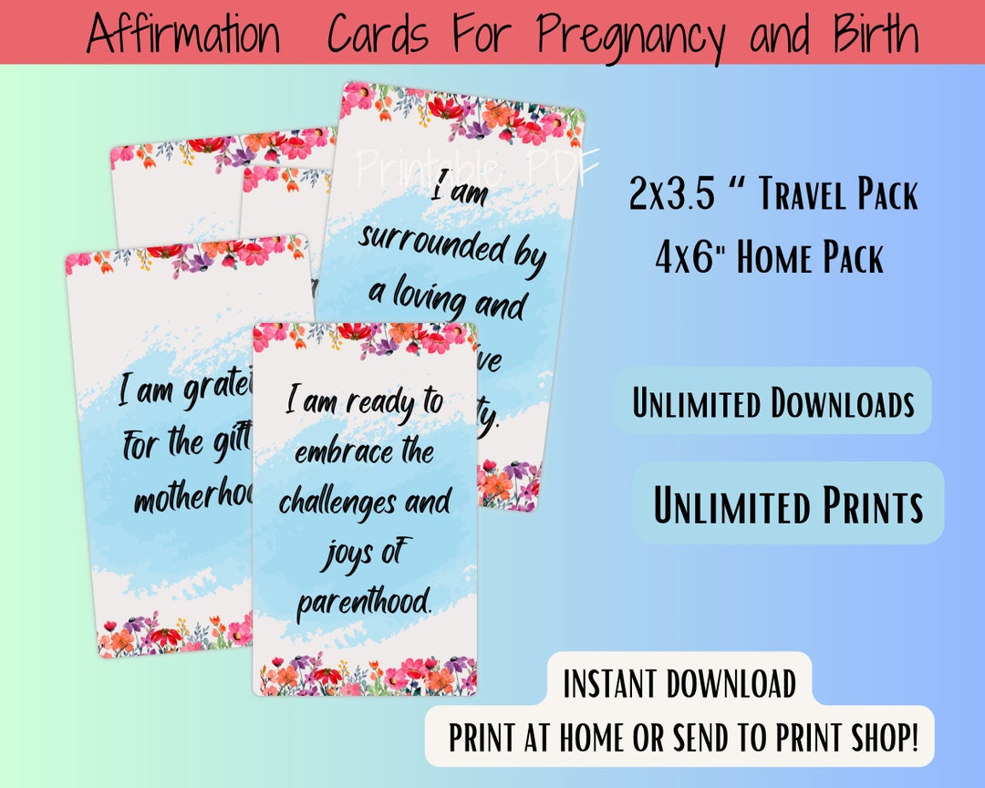 Printable Positive Pregnancy Affirmation Cards, Set of 50, Baby Shower ...