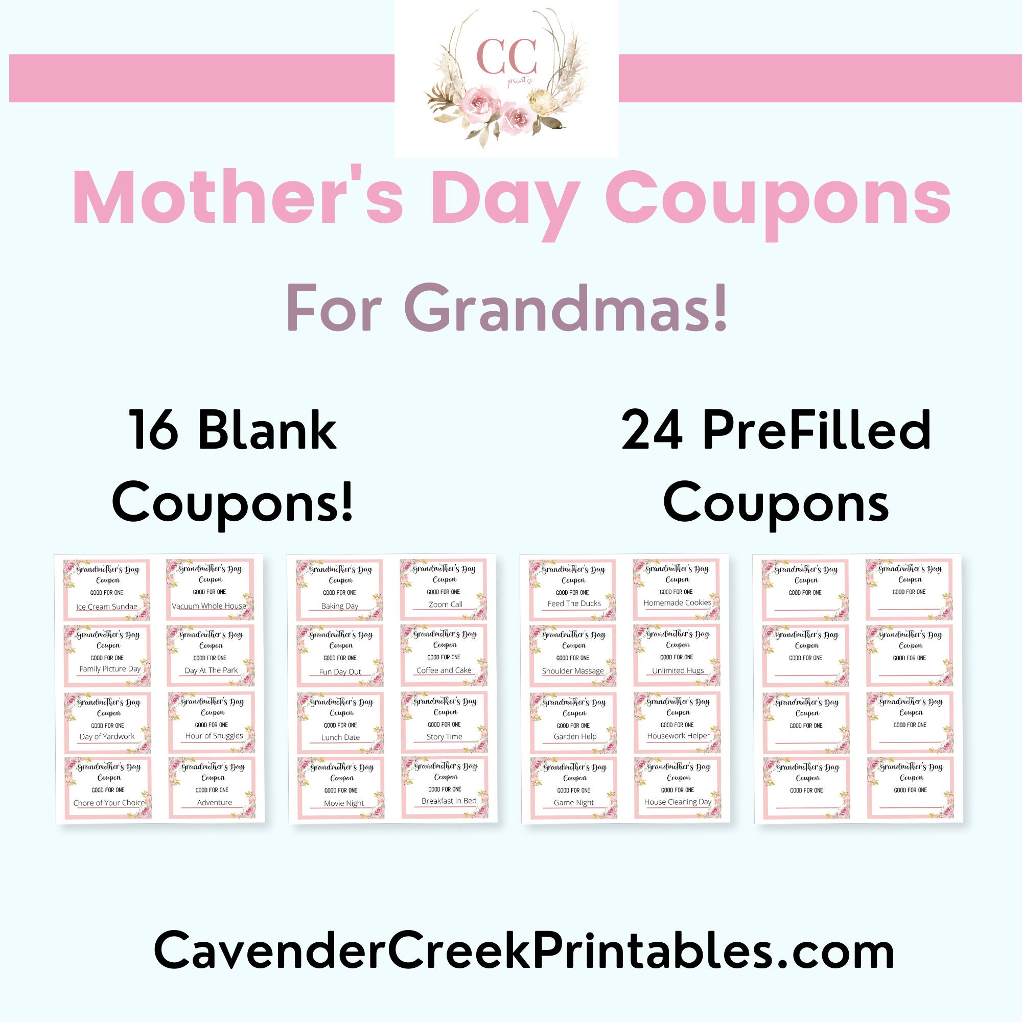 Mothers Day Coupons for Grandma, Printable Coupons, Grandparent Gift ...