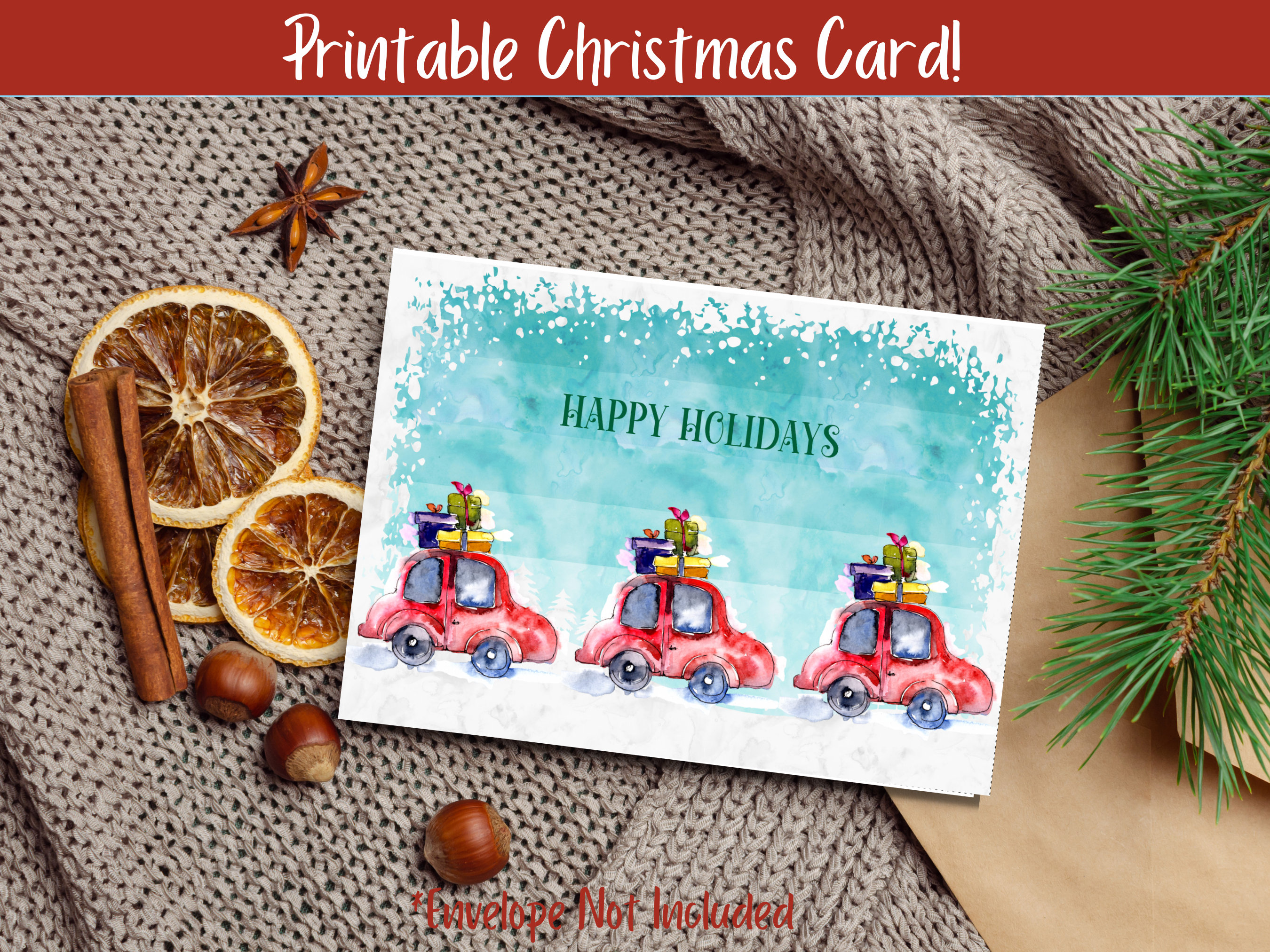 Printable Christmas Card, Holiday Card, Happy Holidays, Seasonal Card ...