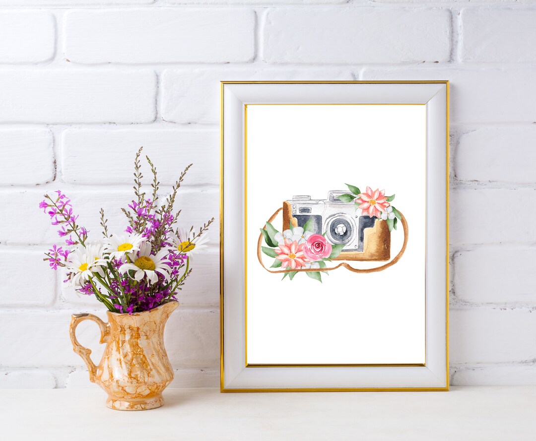 Brown Watercolor Camera Printable Wall Art, Camera Print, Office Decor ...