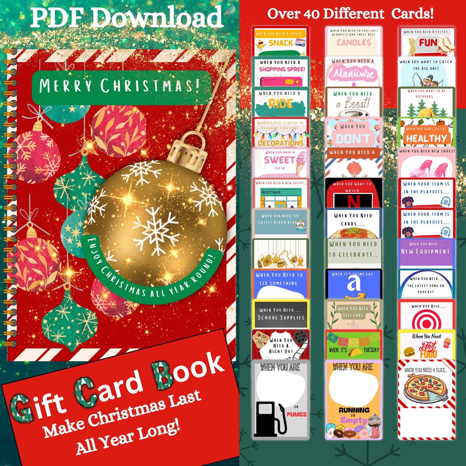 Printable Christmas Gift Card Book, 40+ Pages for Festive Gifting ...