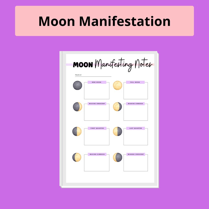Printable Moon Journal, Moon Phase Tracker, Tarot Journal, Law of ...