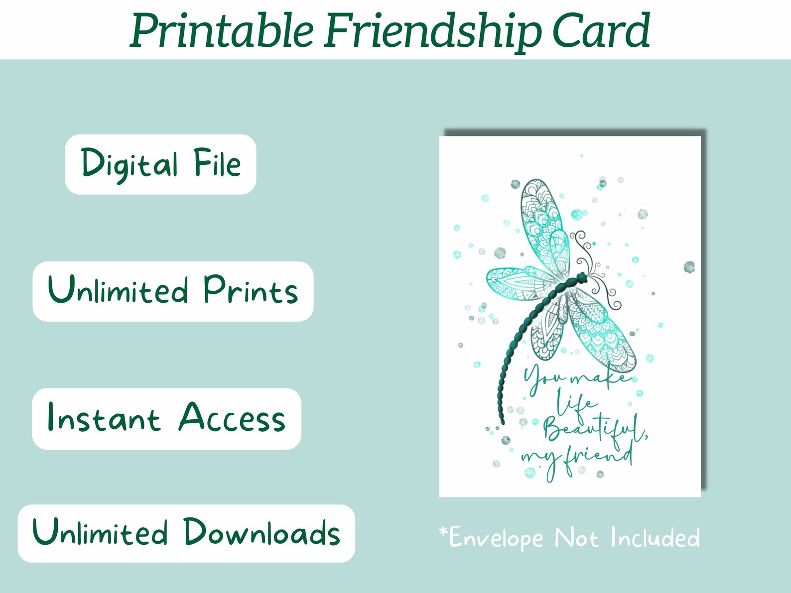 Dragonfly Friendship Card Printable, Blue and White Card, Best Friend ...