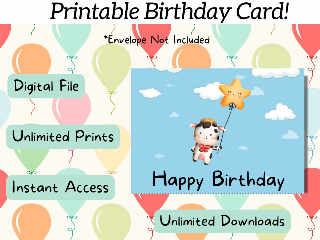 Printable Fun Birthday Card, Farm Card, Cow Birthday, Farm Card, Animal ...