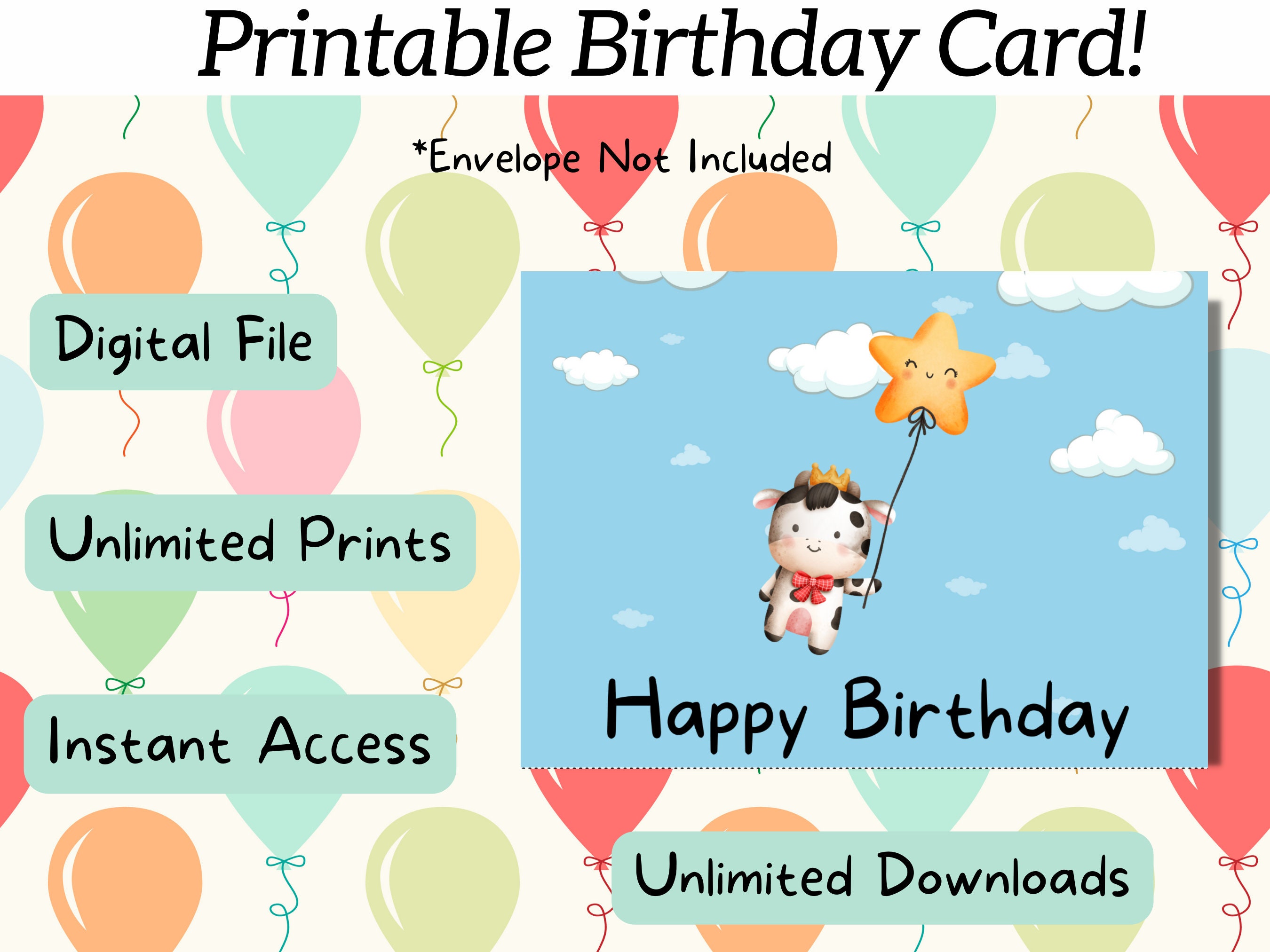 Printable Fun Birthday Card, Farm Card, Cow Birthday, Farm Card, Animal ...