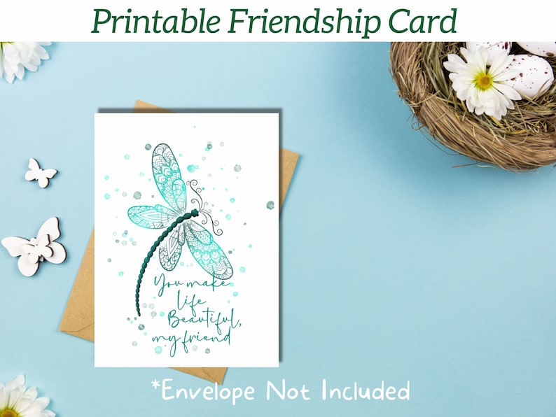 Dragonfly Friendship Card Printable, Blue and White Card, Best Friend ...