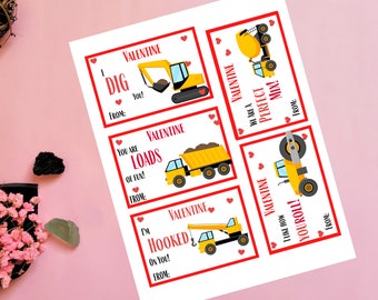 Construction Valentine Cards. Truck Kids Valentines Printable - Etsy