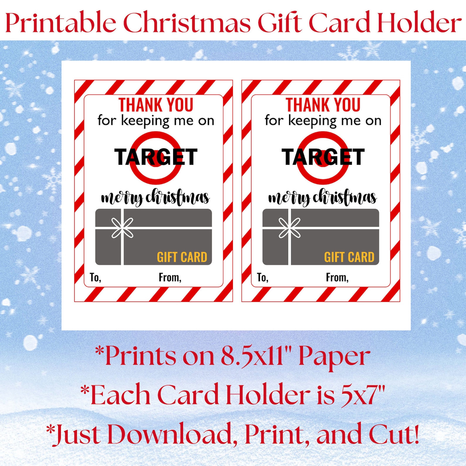 Printable Christmas Gift Card Holder, Festive Card Holder, Thank You ...