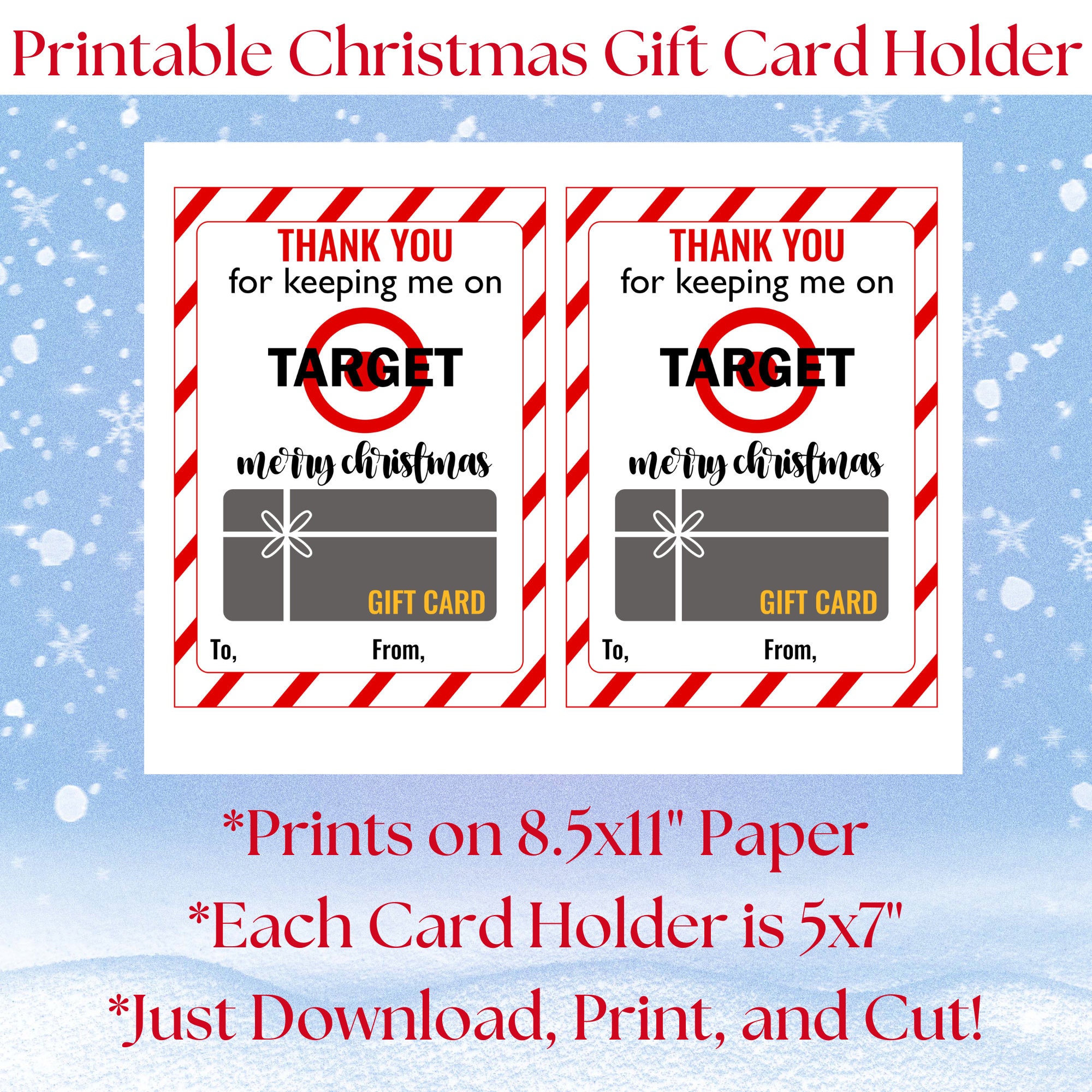 Printable Christmas Gift Card Holder, Festive Card Holder, Thank You ...