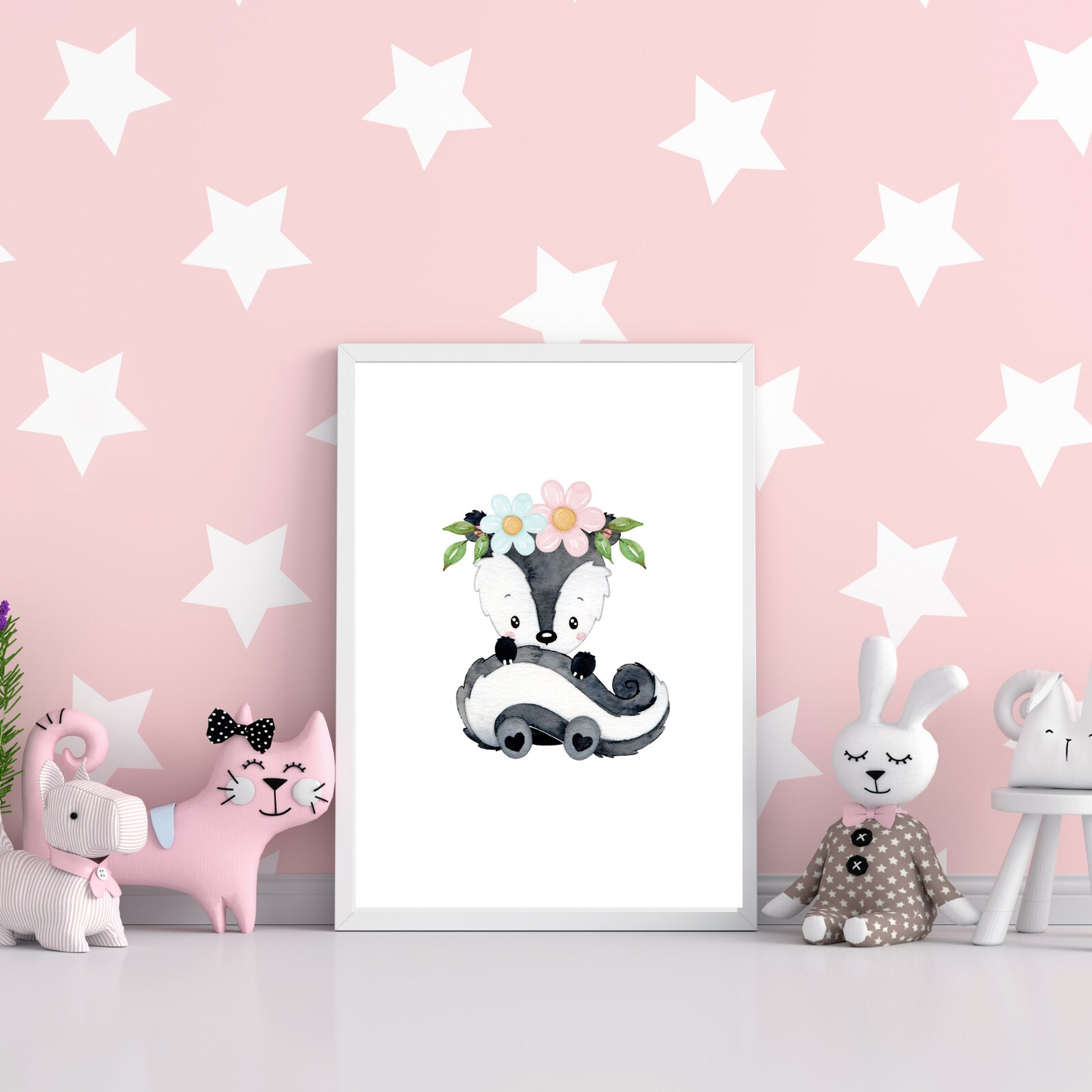 Baby Skunk Printable Nursery Wall Art, Forest Animal Print, Playroom ...