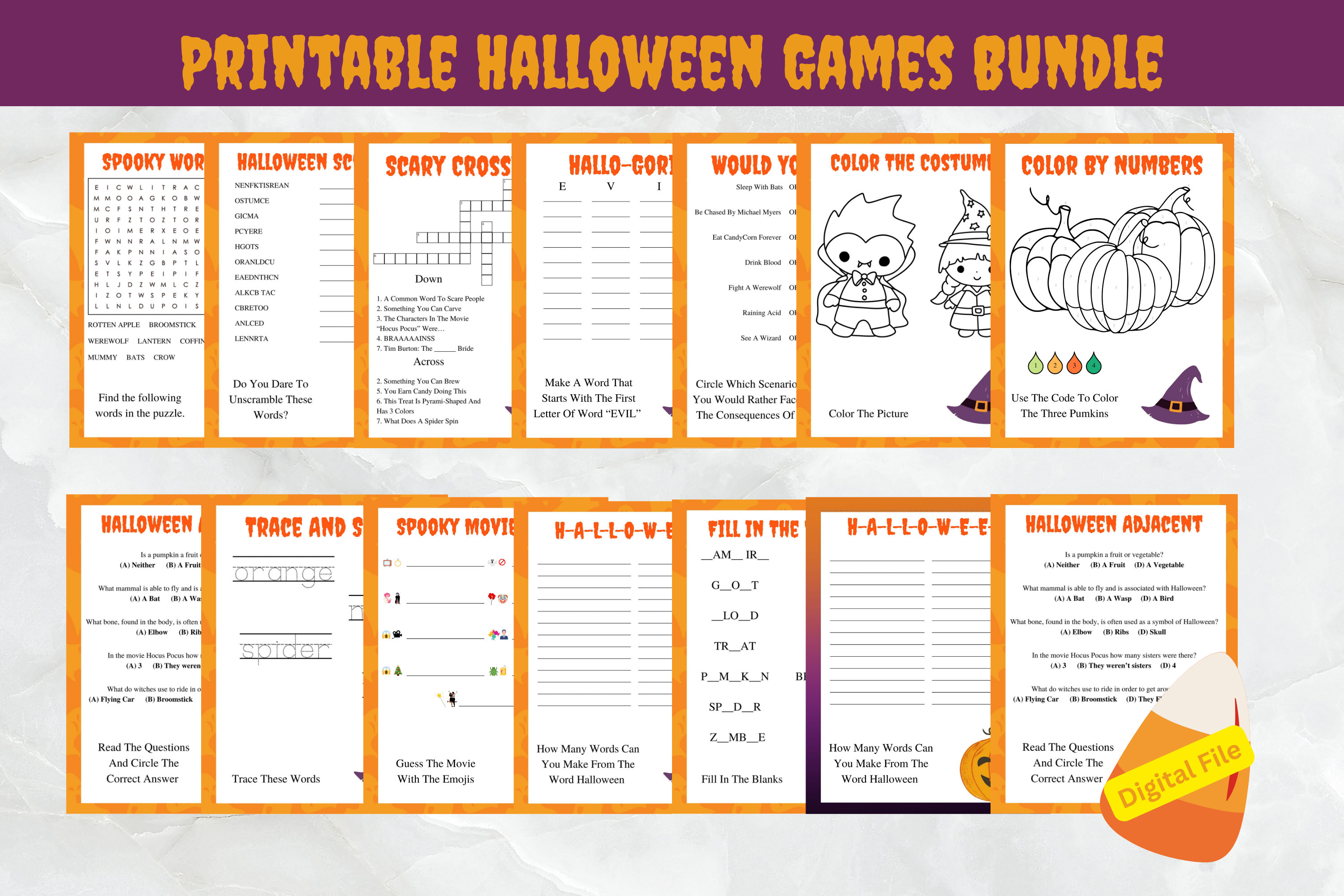 Printable Halloween Games Bundle, Printable Party Games, Halloween Kids ...