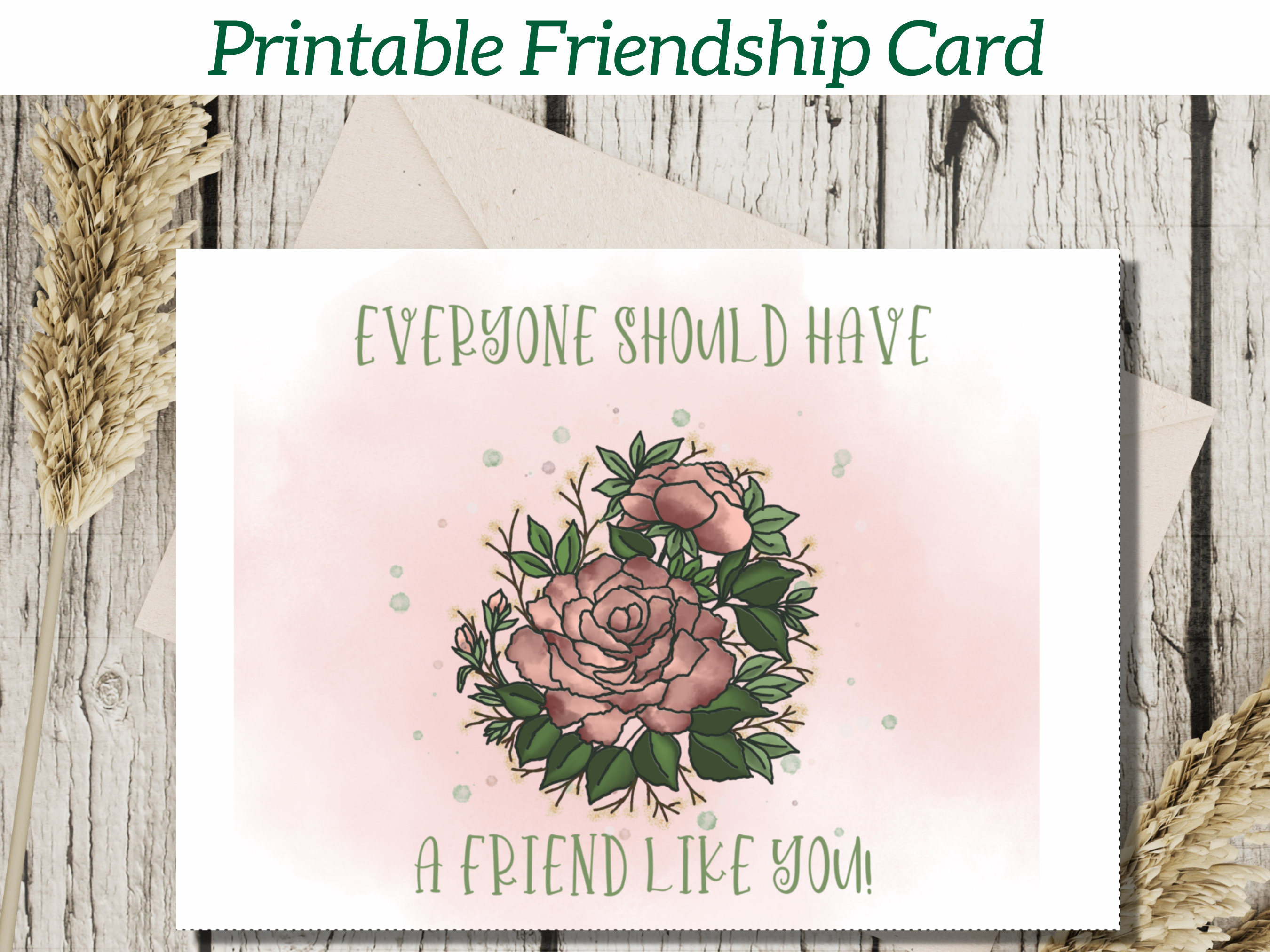Floral Friendship Card Printable, Printable Friendship Card, Digital ...
