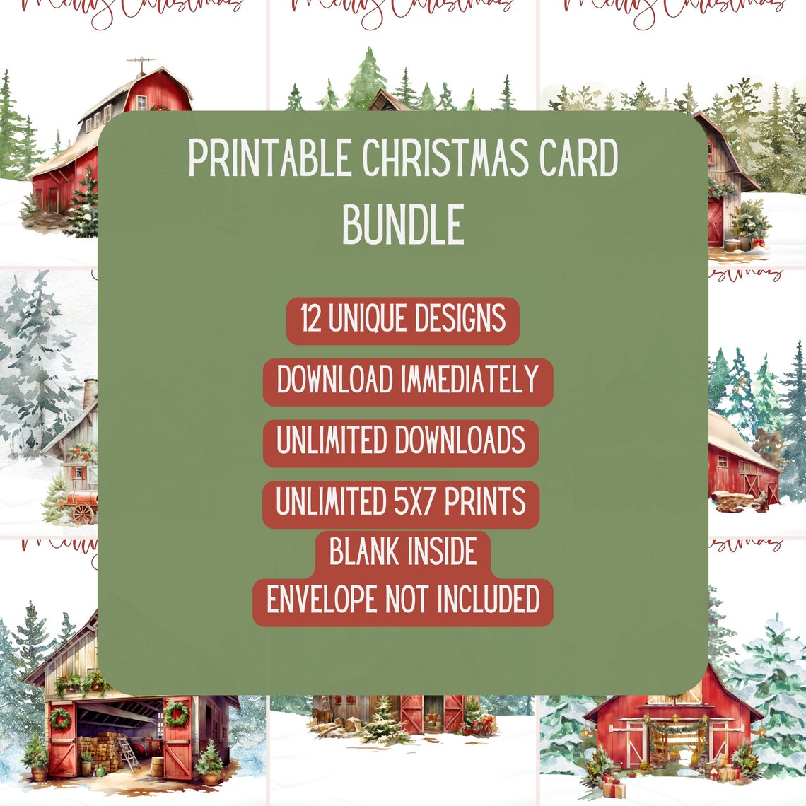 Printable Christmas Cards, Christmas Barns, Rustic Greeting Cards ...