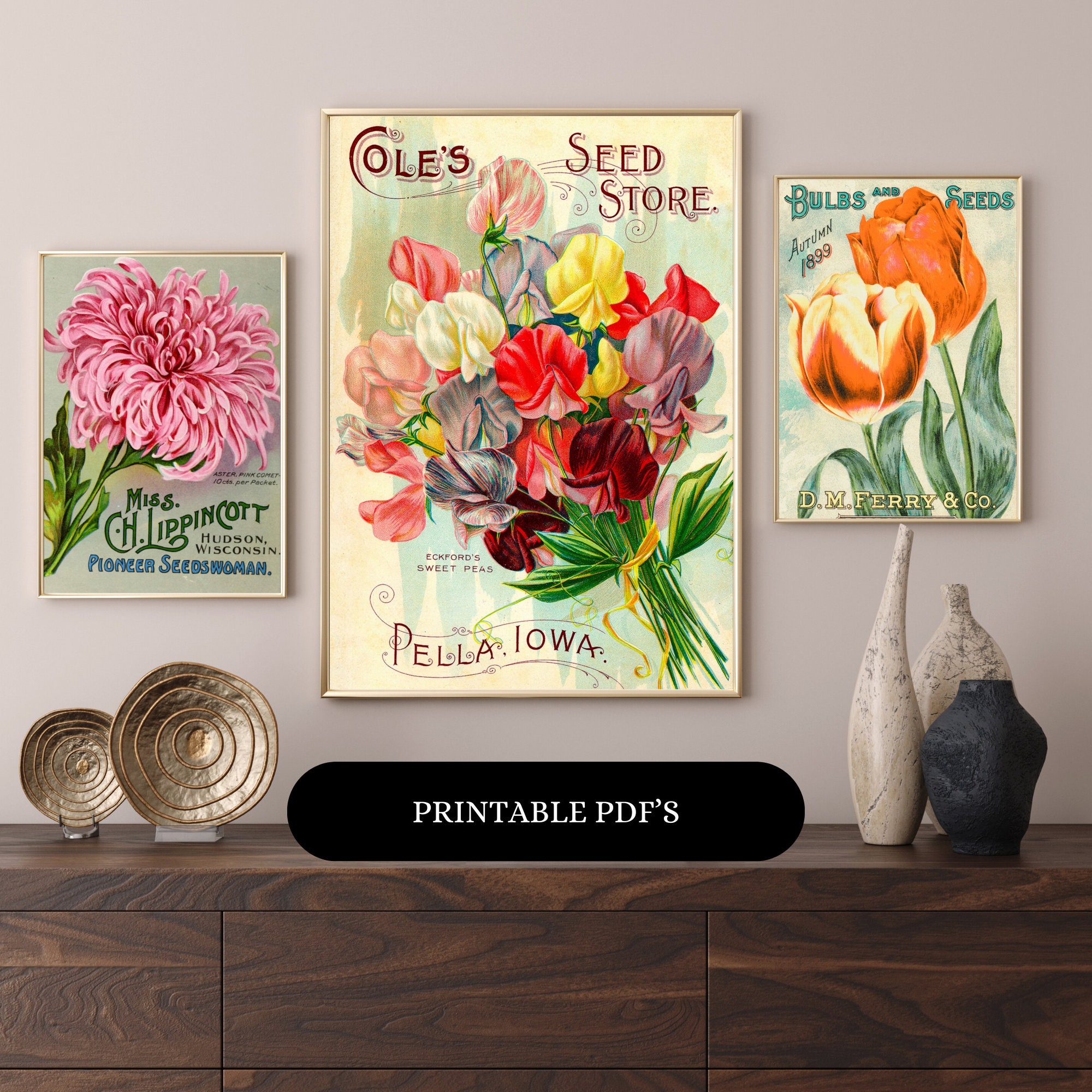 Vintage Flower Seed Packets Printable Art, Set of 3, Instant Download ...