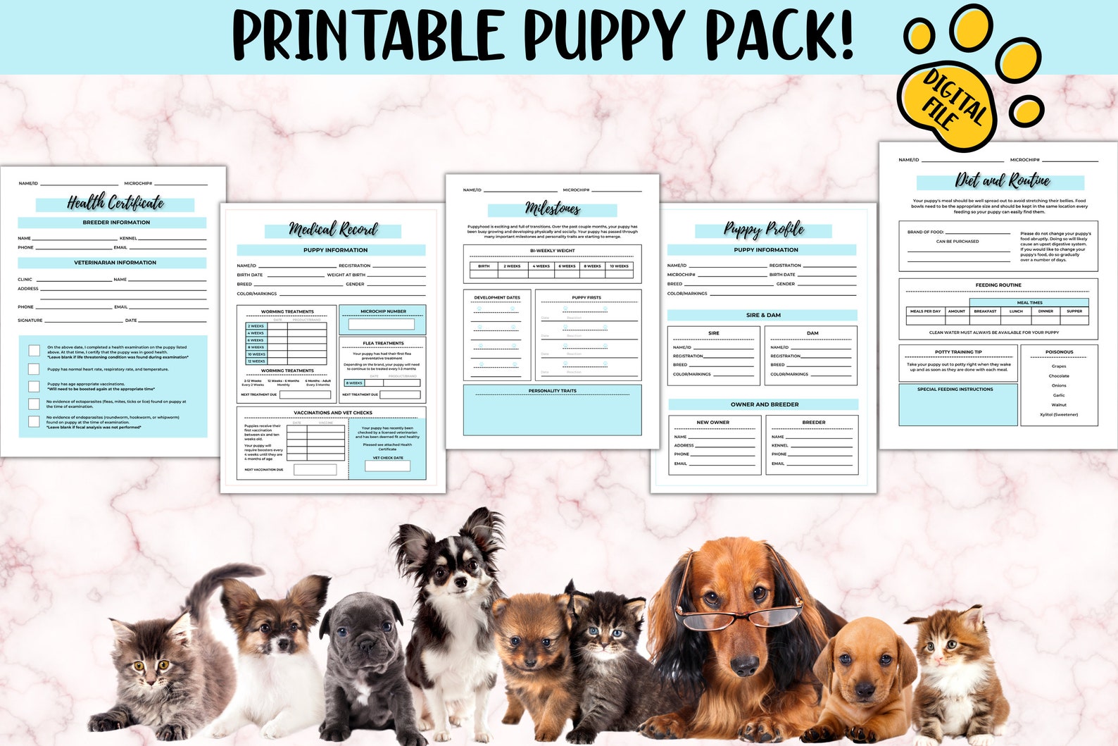 Printable Pet Planner Bundle, Pet Care Sheets, Pet Sitter Notes, New ...