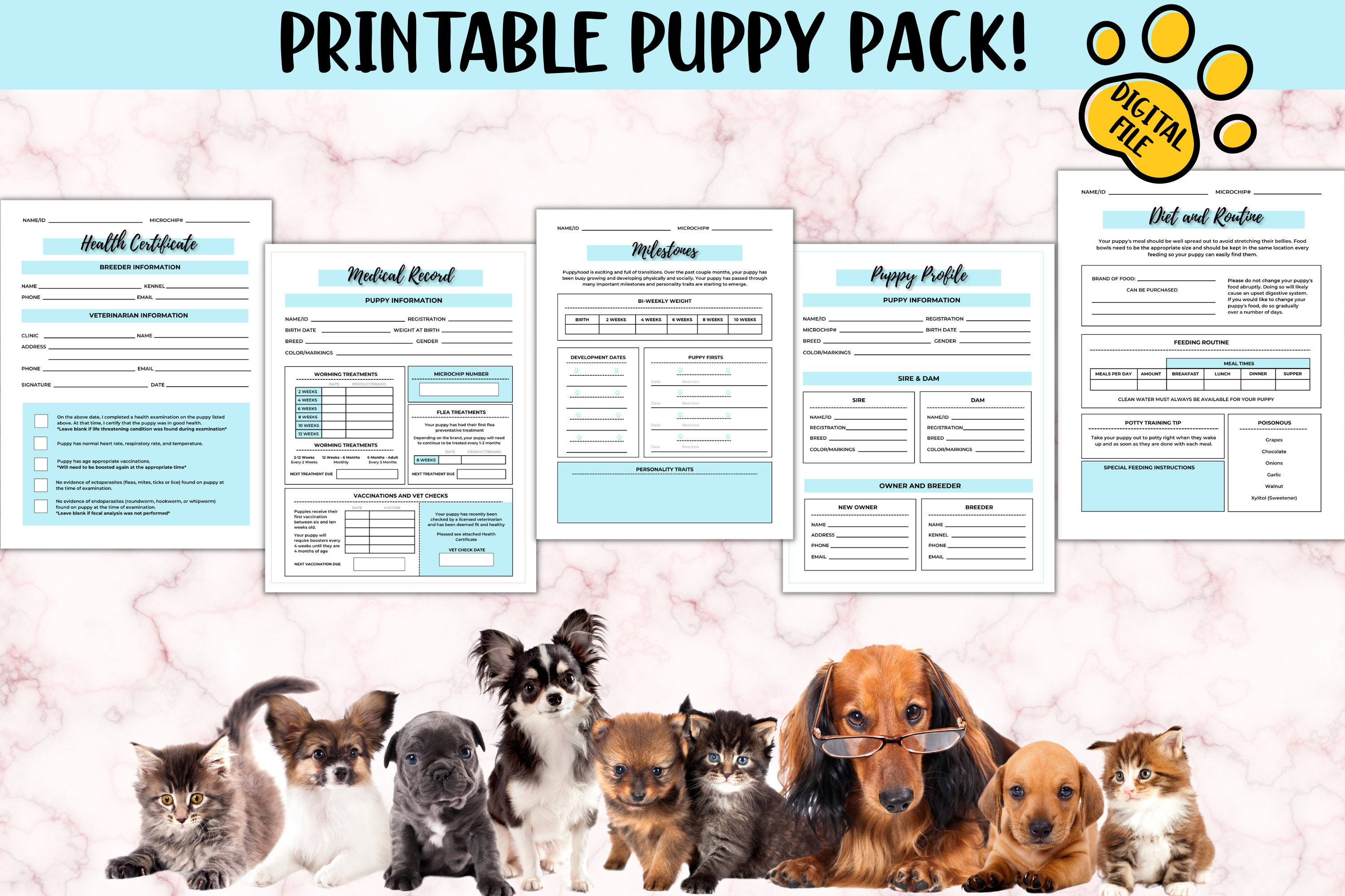 Printable Pet Planner Bundle, Pet Care Sheets, Pet Sitter Notes, New ...