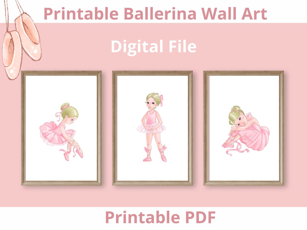 Set of 3 Pink Ballerina Printable Wall Art, Nursery Print, Ballet Art ...