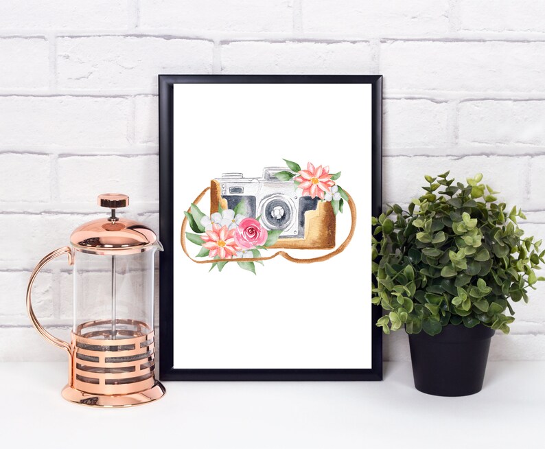 Brown Watercolor Camera Printable Wall Art, Camera Print, Office Decor ...