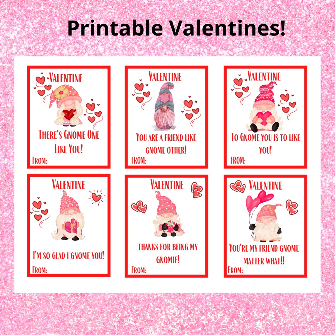 Printable Gnome Valentine's Day Cards for Kids, Gnome Valentine's Day ...