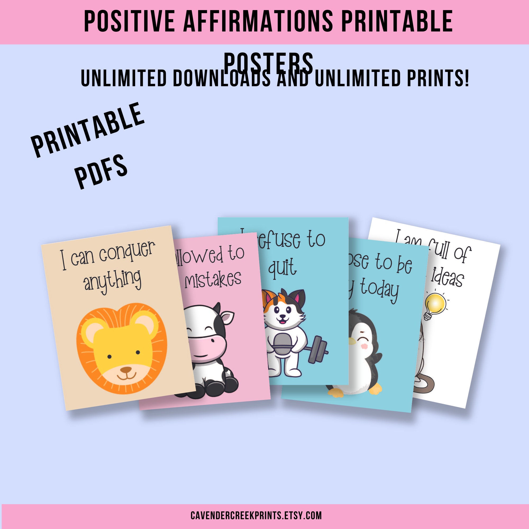 Printable Positive Affirmations Wall Art Bundle Colorful Kids Room and ...