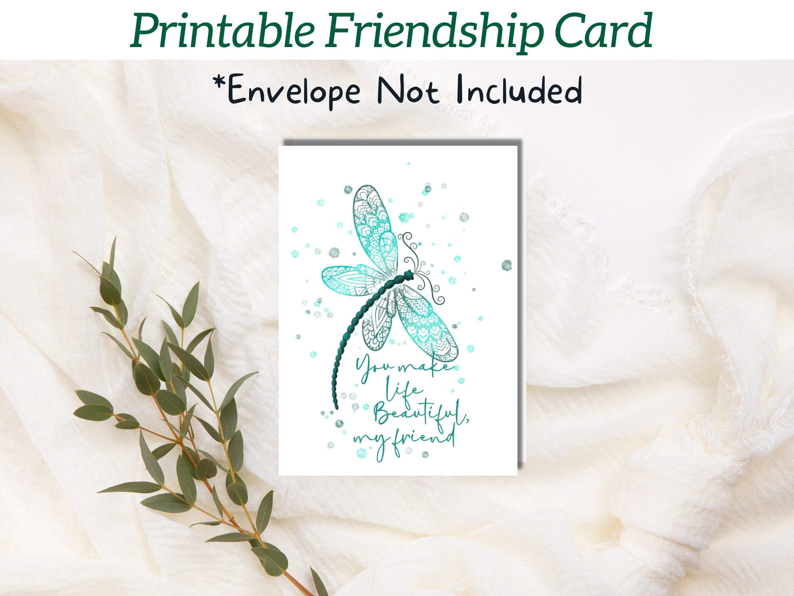 Dragonfly Friendship Card Printable, Blue and White Card, Best Friend ...