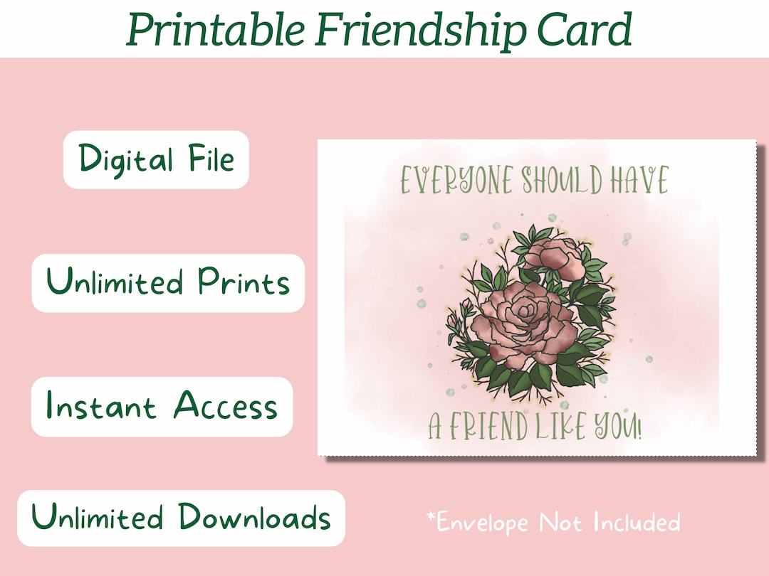 Floral Friendship Card Printable, Printable Friendship Card, Digital ...