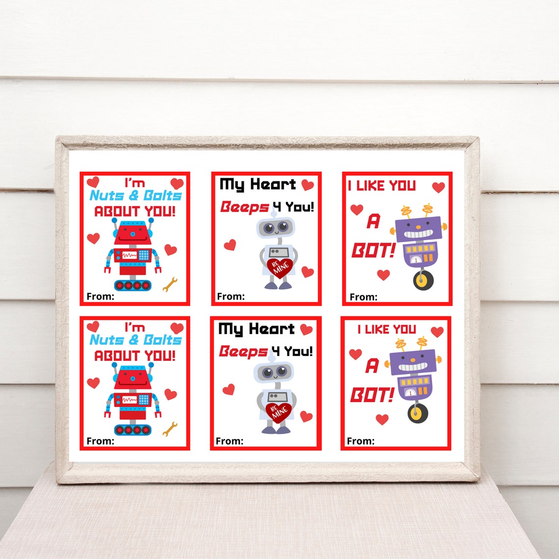 Robot Printable Valentine's Day Cards for Kids, Instant Download, DIY ...