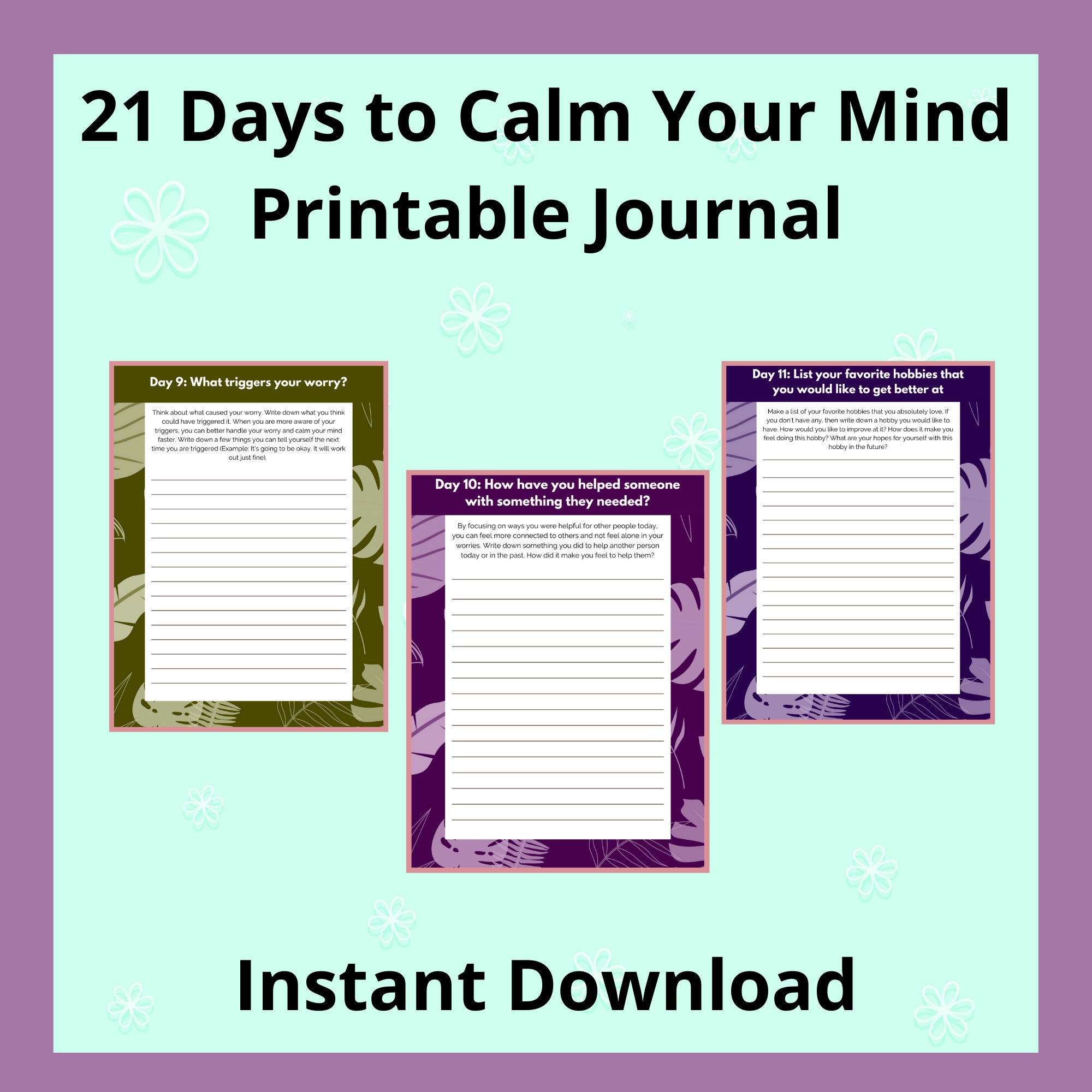 21 Days to Calm Your Mind Printable Journal, Reduce Stress, Mindset ...