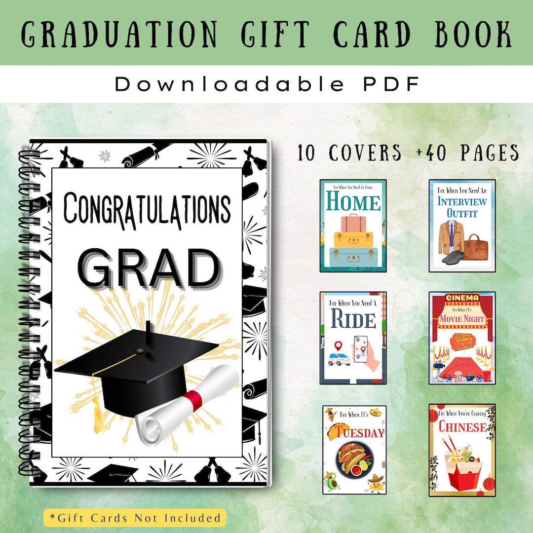 Printable Graduation Gift Card Book, High School Graduation, College ...