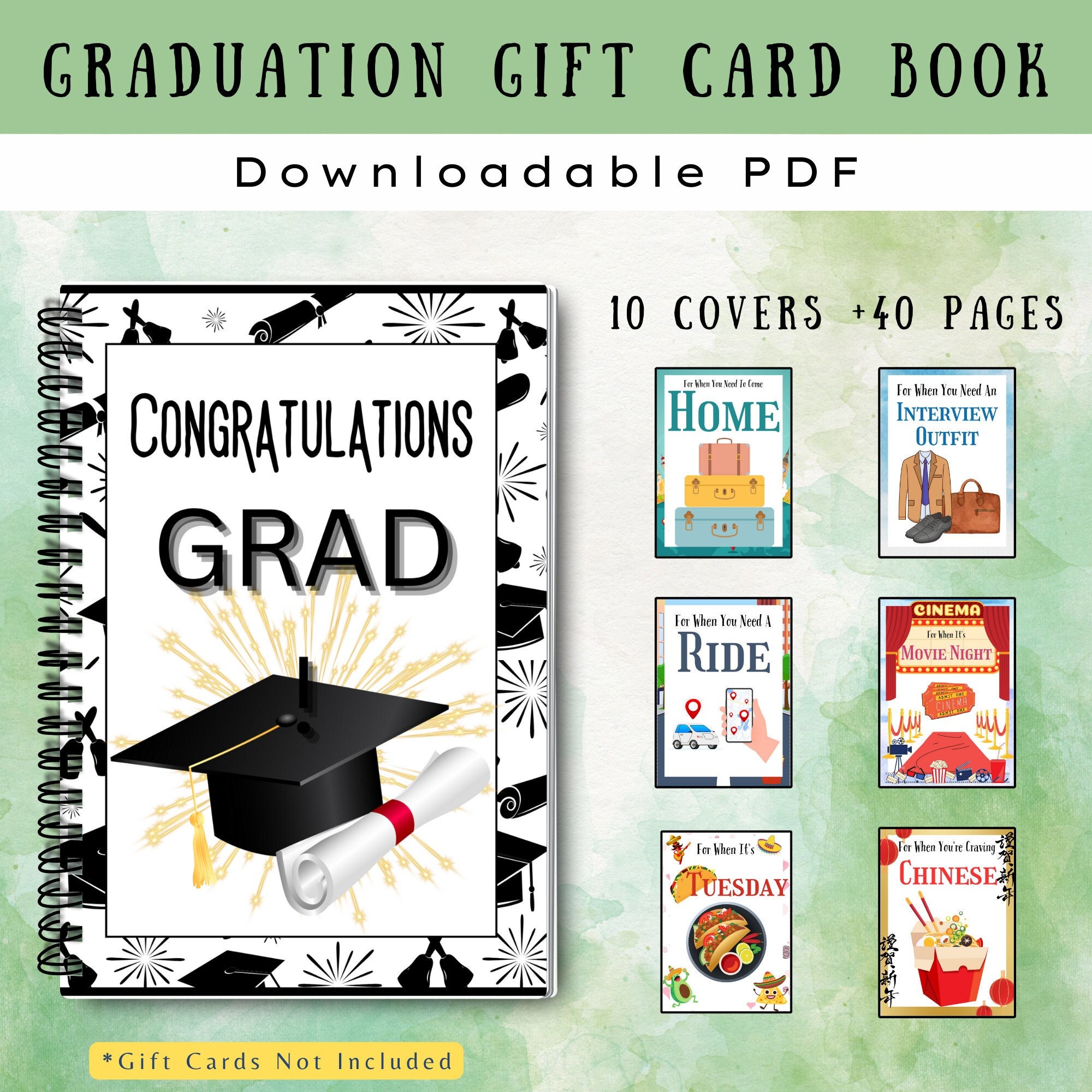 Printable Graduation Gift Card Book, High School Graduation, College ...