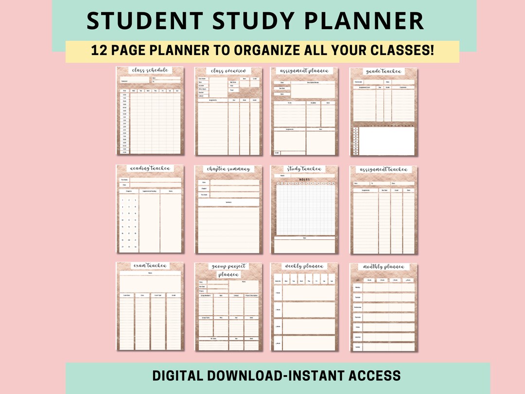 Student Printable Planner Bundle, Study Planner, Instant Download ...